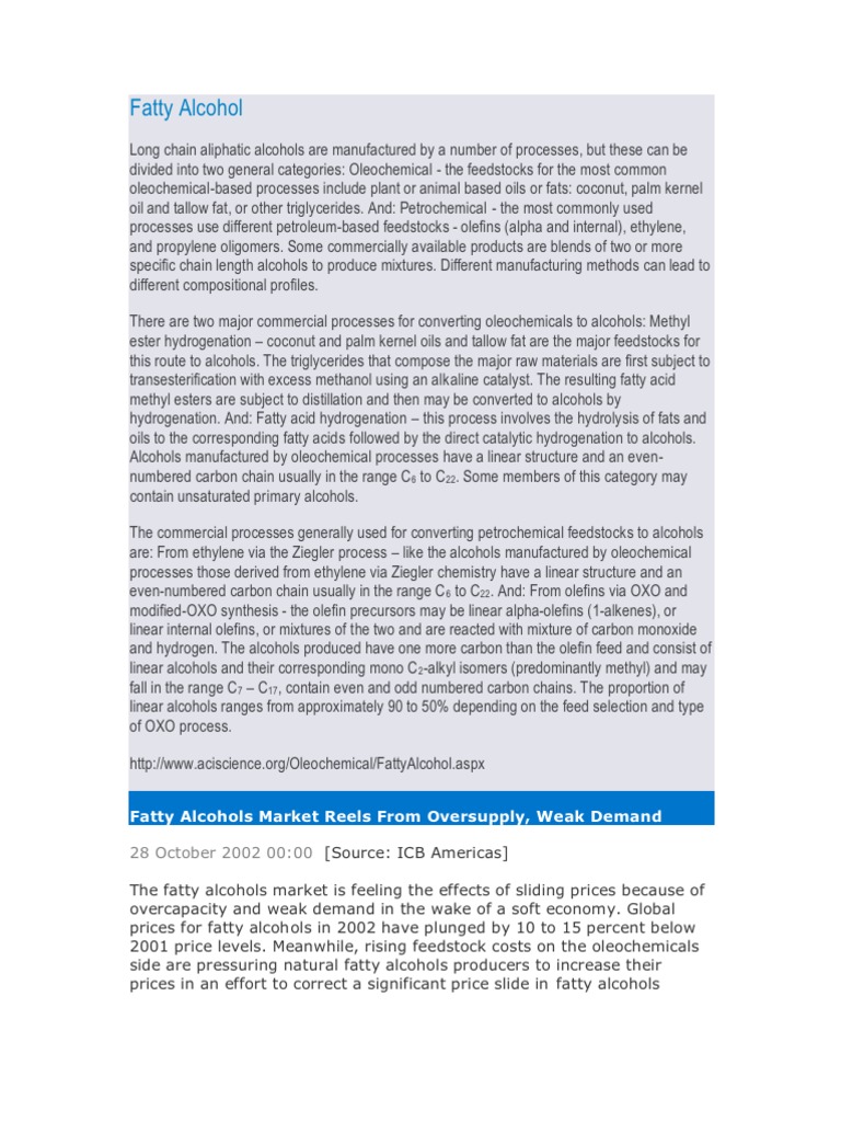 Fatty Alcohol | PDF | Fat | Alkene
