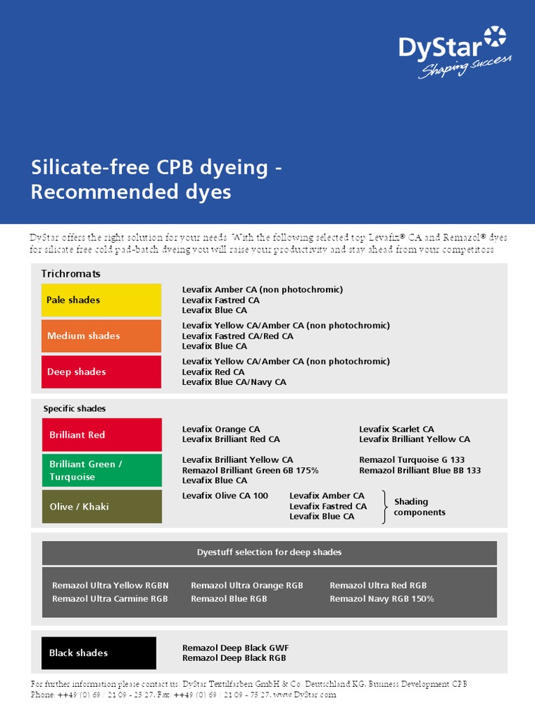 Dyes Recommend For CPB - Silicate Free | PDF | Red | Rgb Color Model