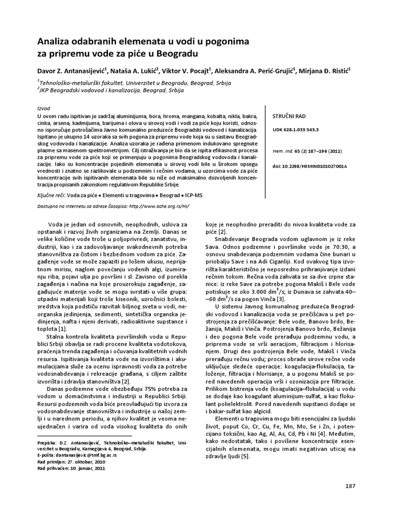 Analiza Vode Za Pice Rad | PDF