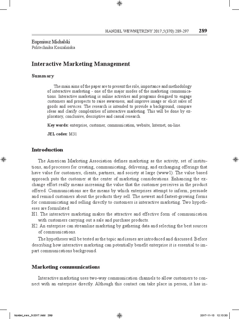 Interactive Marketing Management: Eugeniusz Michalski | PDF ...