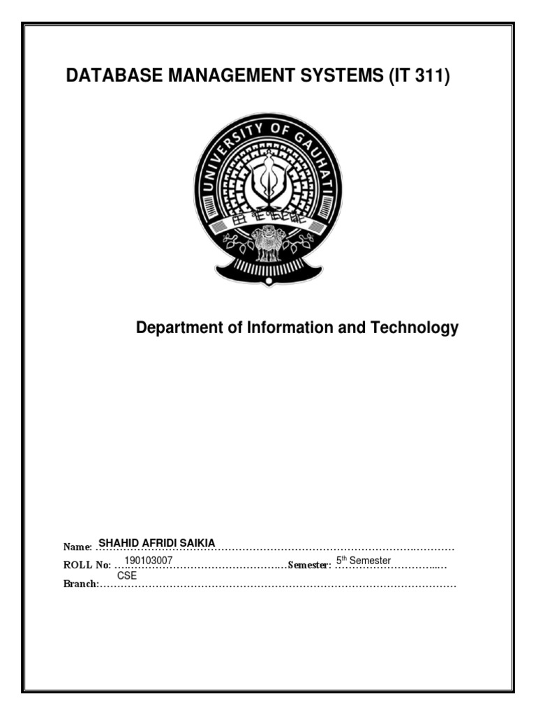 Database Management Systems (It 311) : Department of Information and Technology | PDF ...