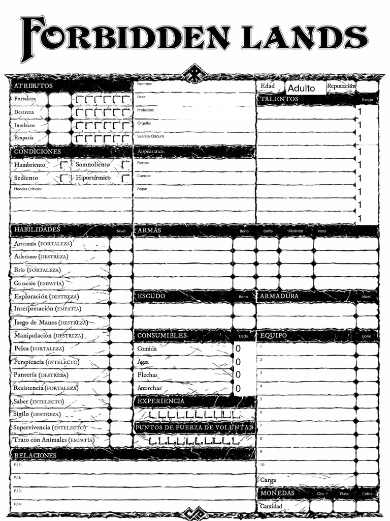 Forbidden Lands - Hoja de Personaje Editable | PDF