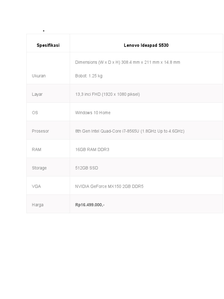 Spesifikasi & Harga Laptop Lenovo Terbaru | PDF | Komputer