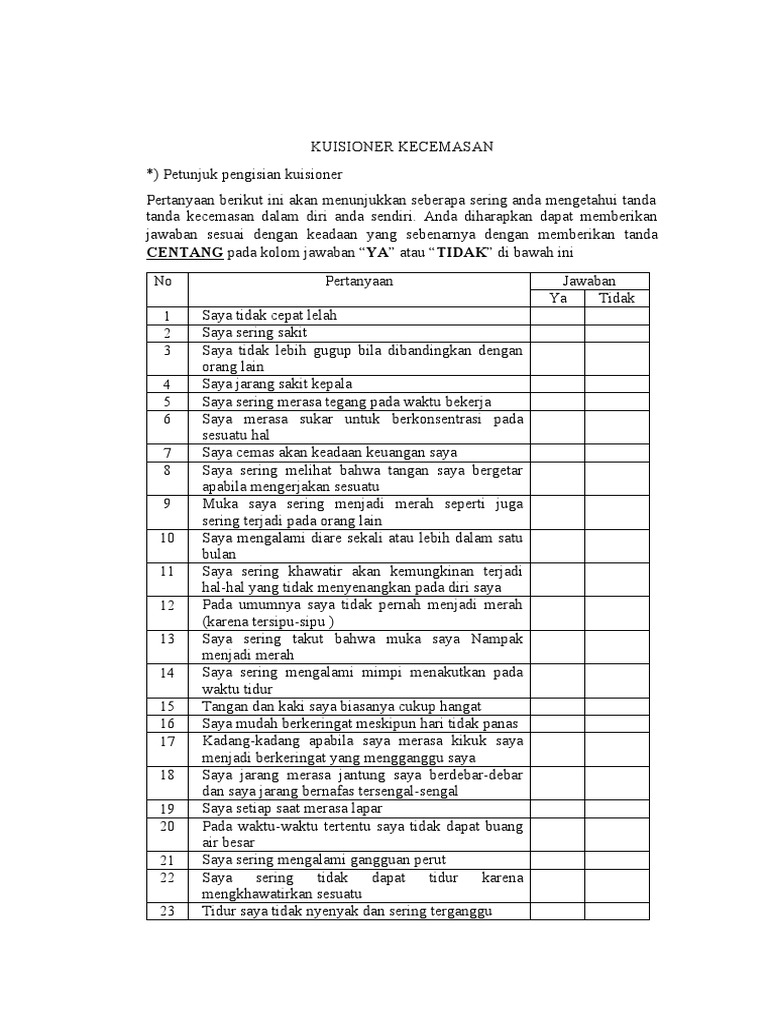 Kuisioner Kecemasan Pdf