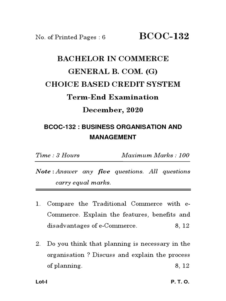 BCOC-132 Business Organization Exam Paper | PDF | Economies | Market ...