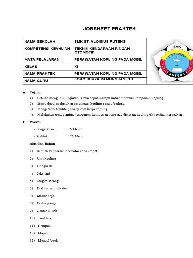 Perawatan Kopling Mobil Praktikum | PDF