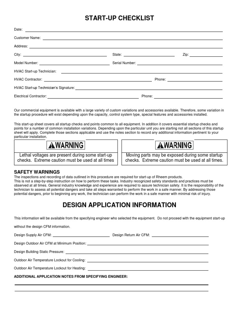 HVAC Startup Checklist for Technicians | PDF | Electrical Engineering ...