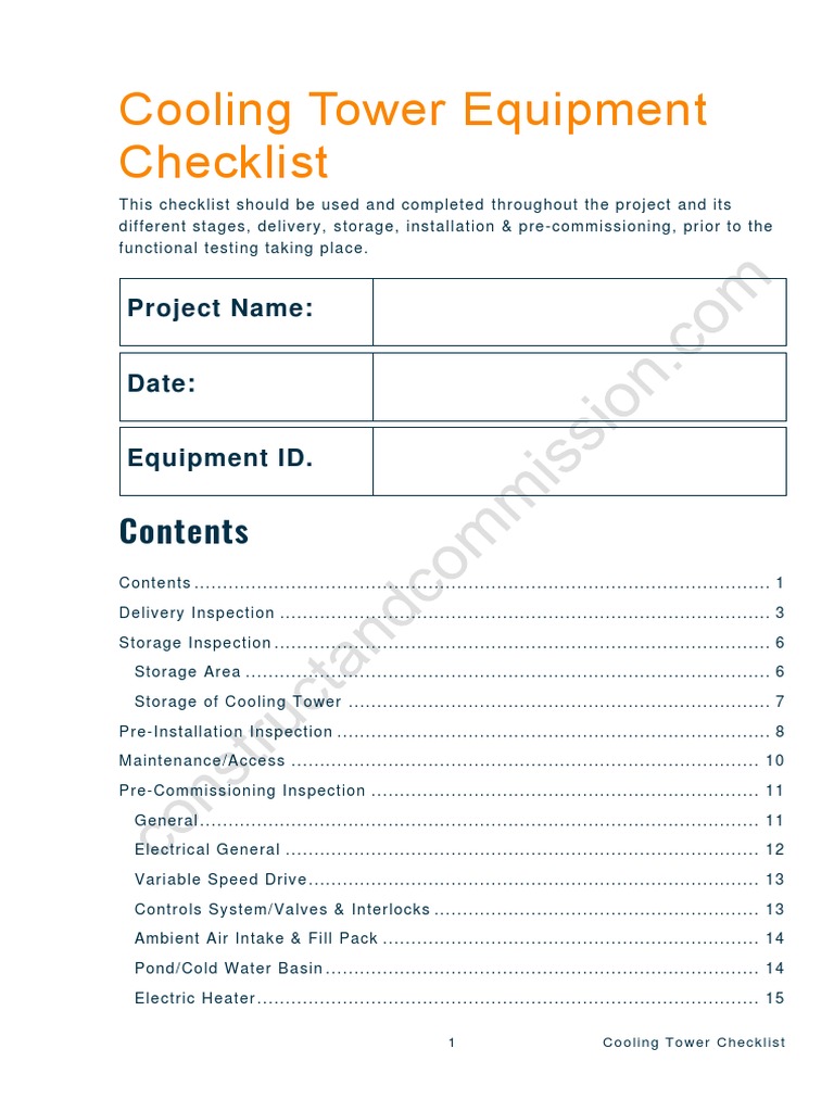 Cooling Tower Equipment Checklist: Project Name | PDF | Duct (Flow) | Valve