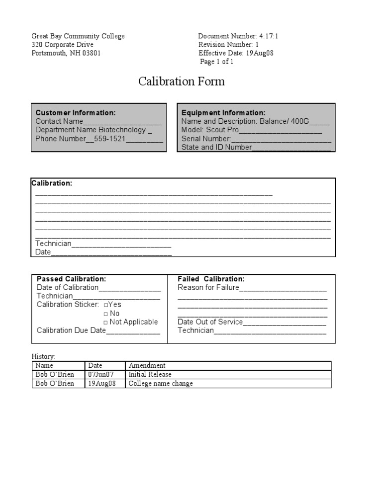 Calibration Form for Biotechnology Equipment | PDF | Finance & Money ...