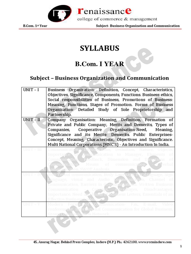 Business Organization & Communication Syllabus | PDF | Partnership ...