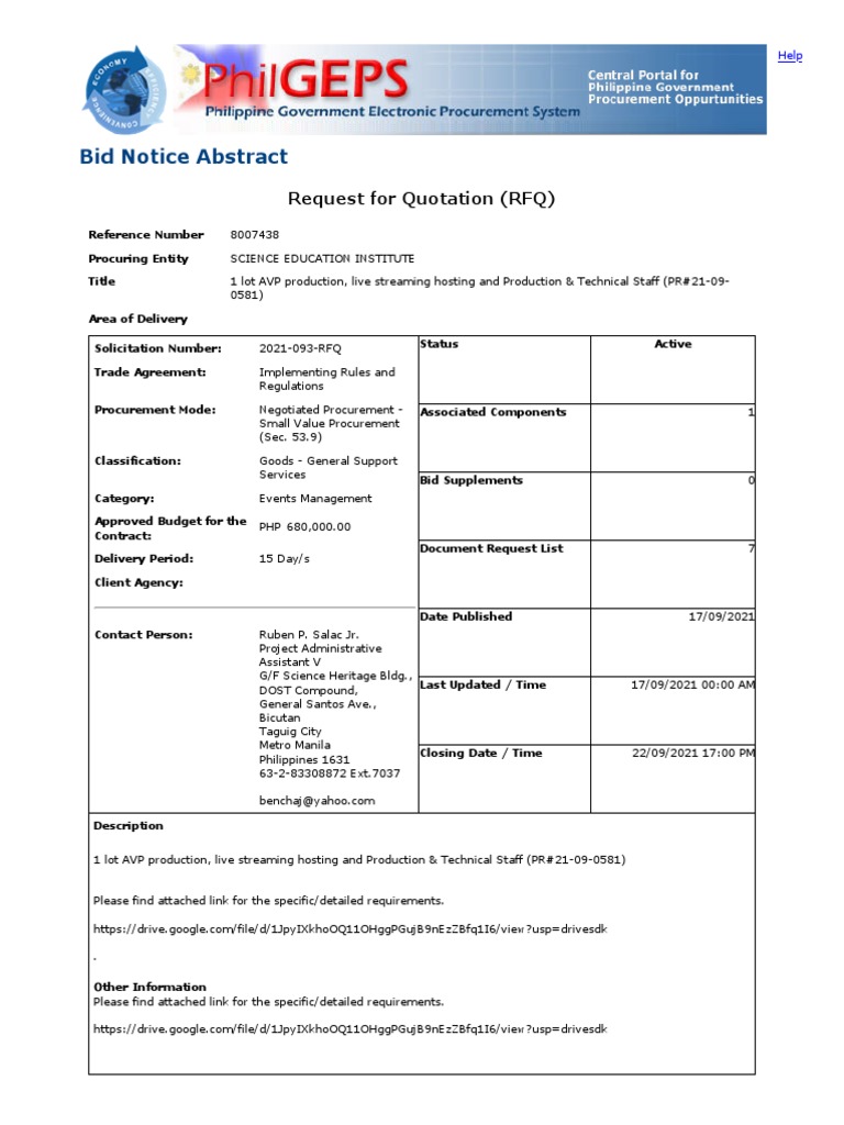 Bid Notice Abstract: Request For Quotation (RFQ) | PDF | Business