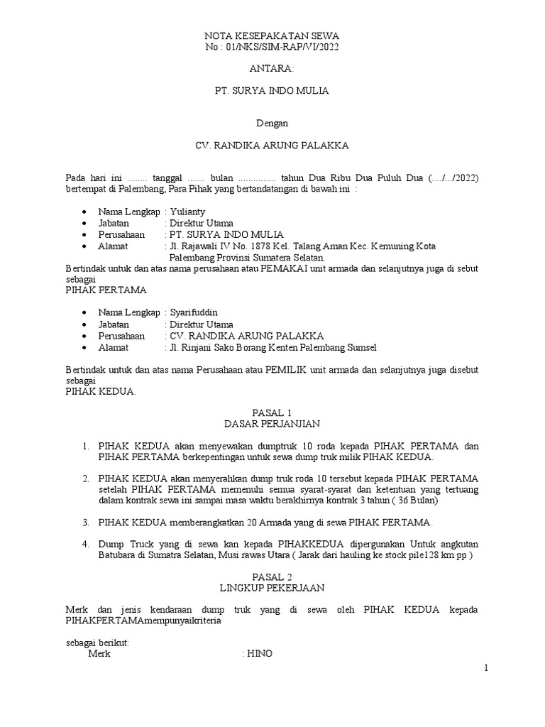 Draft Kontrak Dasar DT-28 | PDF