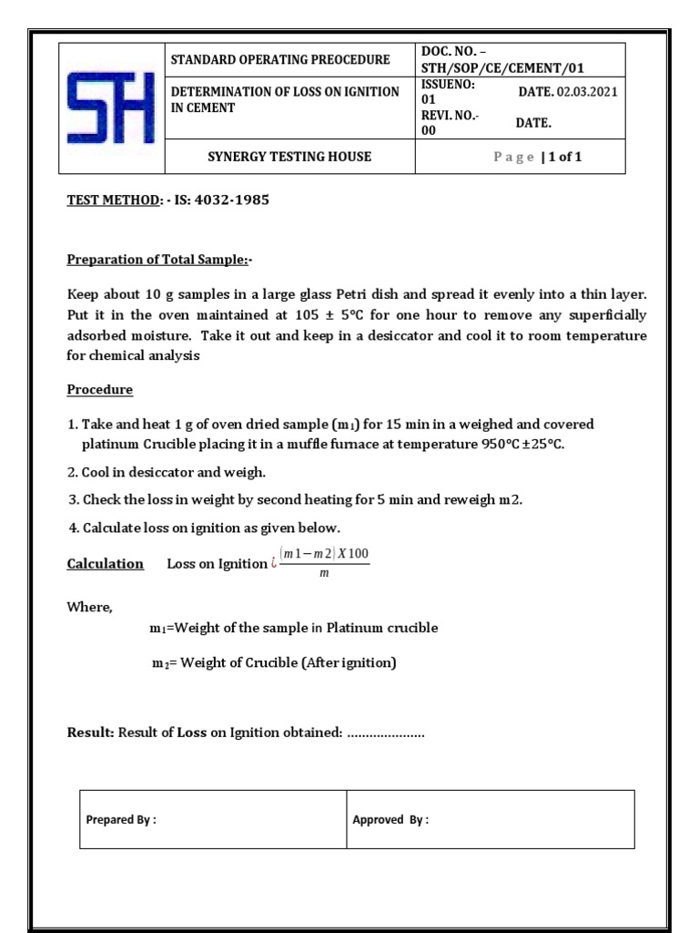 Doc. No. - Sth/Sop/Ce/Cement/01 | PDF