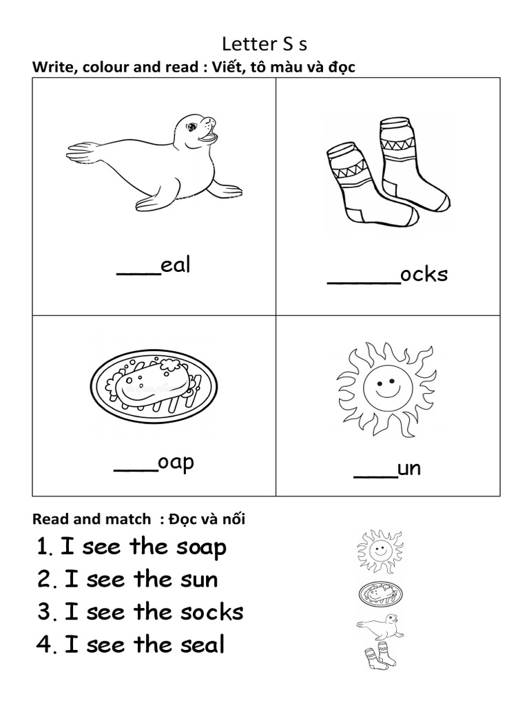 Letter S S: 1. I See The Soap 2. I See The Sun 3. I See The Socks 4. I ...