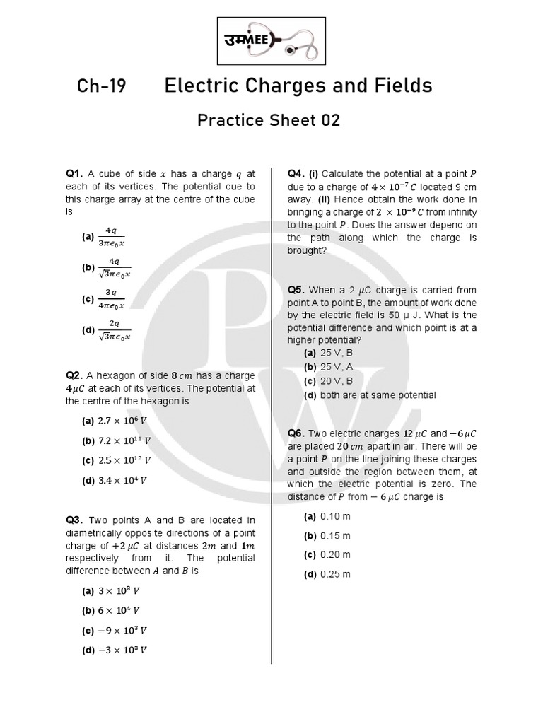 Electric Charges and Fields Practice Questions | PDF | Electric Field ...