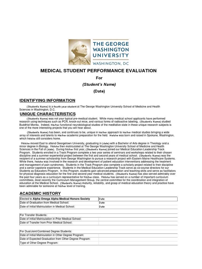 Sample MSPE - Edited | PDF | Medical School | Medical Education