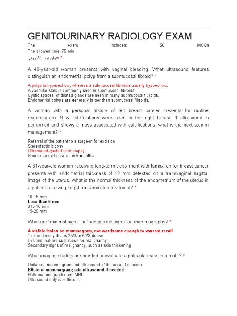 Genitourinary Radiology Exam | PDF | Mammography | Breast Cancer