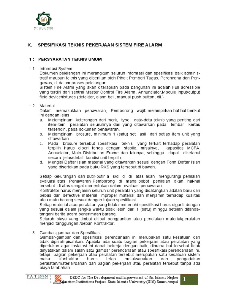 K.Spek Teknis Fire Alarm UINSA SBY (24-07-2019) R | PDF | Komputer | Teknologi & Rekayasa