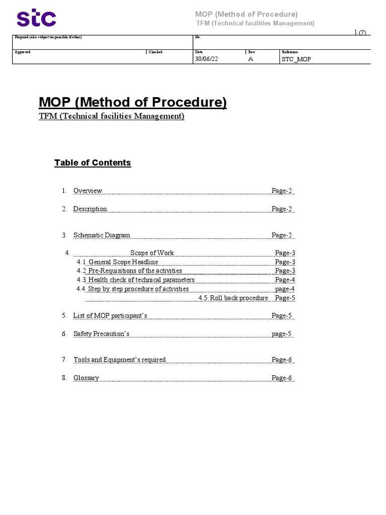MOP (Method of Procedure) : TFM (Technical Facilities Management) | PDF ...