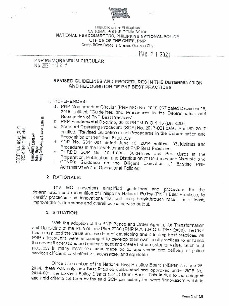 PNP MC 2021 029 Revised Guidelines and Procedures in The Determination and Recognition of PNP ...