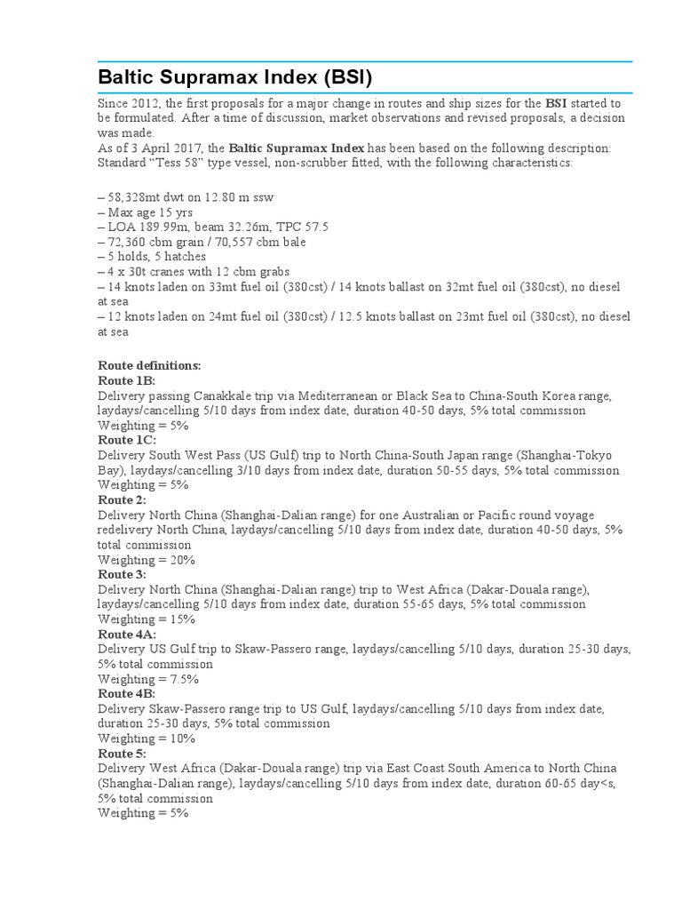 Baltic Supramax Index (BSI) : Route Definitions: Route 1B | PDF ...