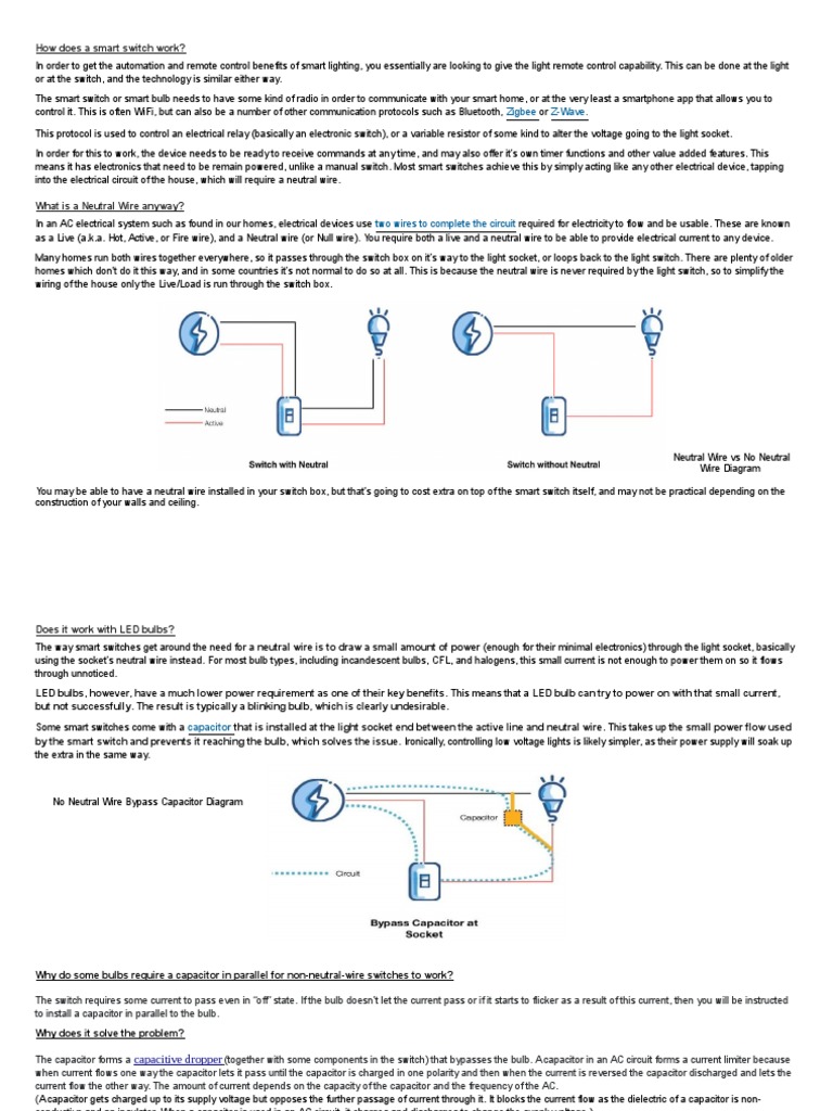 Why Smart Switch With No Neutral Require Capacitor | Download Free PDF ...