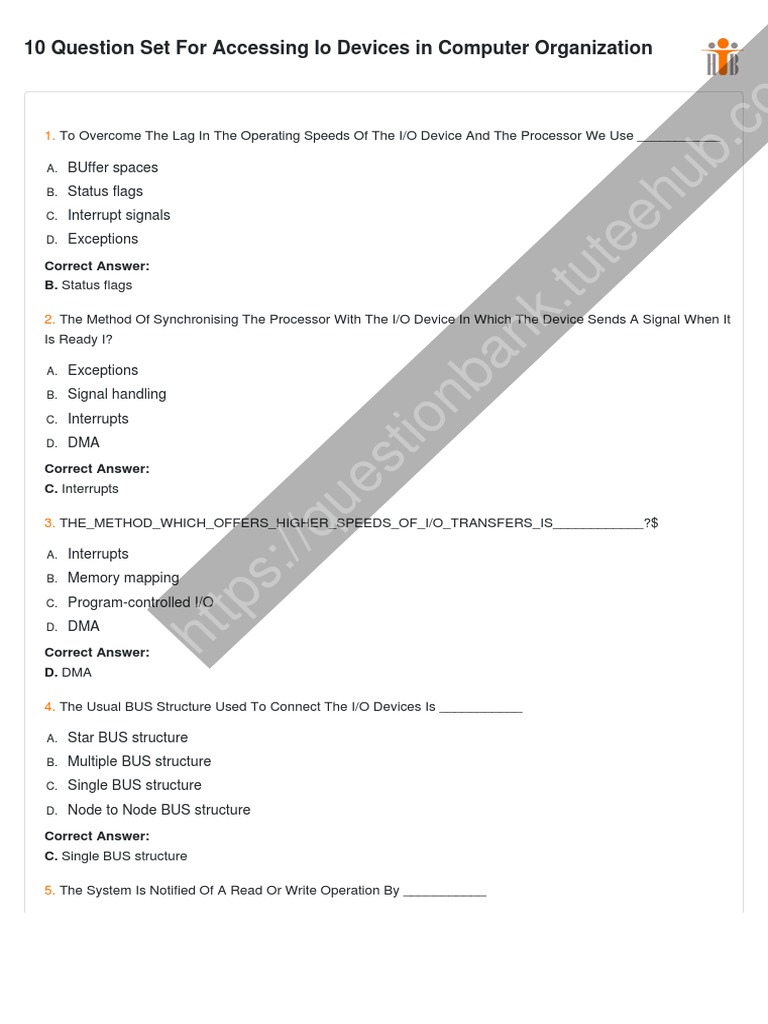 10 Question Set For Accessing Io Devices In Computer Organization Pdf