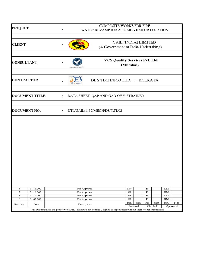 Data Sheet, GAD and QAP of Y Strainer | PDF | Viscosity | Pipe (Fluid Conveyance)
