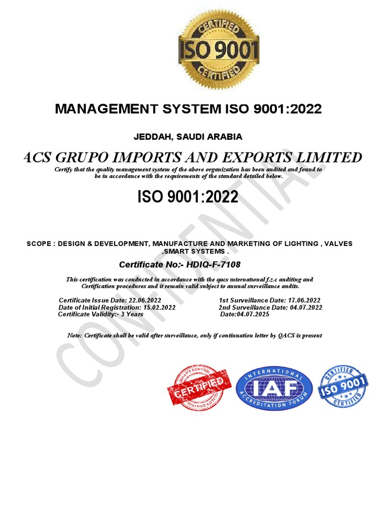 ISO 9001 2015 Certificate 3ACS GRUPO | PDF