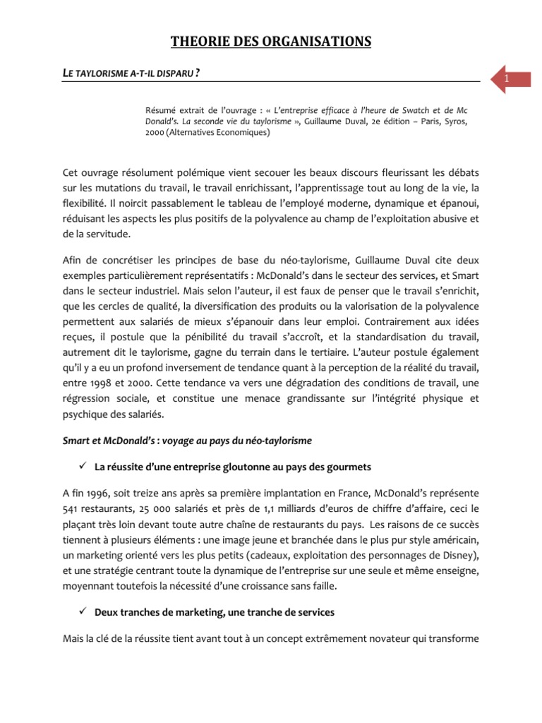 Management - Taylorisme A-T-Il Disparu | PDF | McDonald's | Business