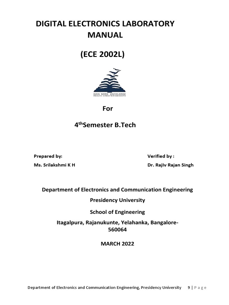 Digital Electronics Laboratory Manual (ECE 2002L) : For 4 Semester B ...