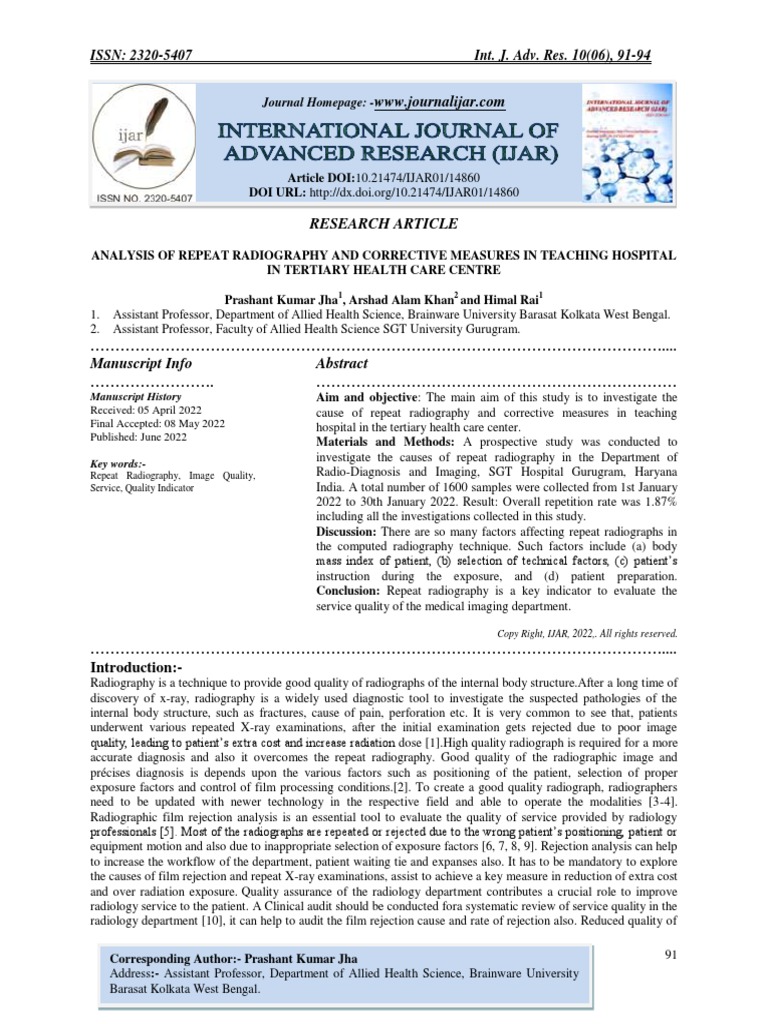 Analysis of Repeat Radiography and Corrective Measures in Teaching ...