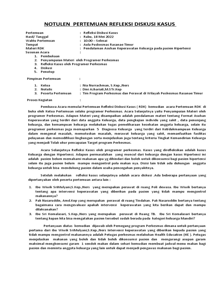 Notulen Pertemuan RDK | PDF