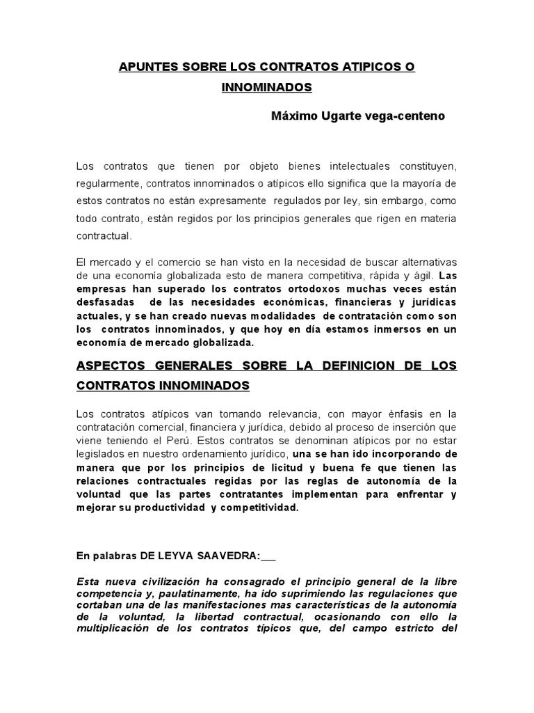 Civilvii Contratos Especiales (Atipicos o Innominados) | PDF ...