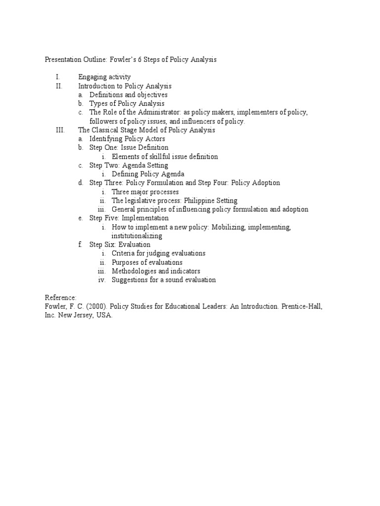 Fowler's 6 Steps Policy Analysis | PDF | Career & Growth