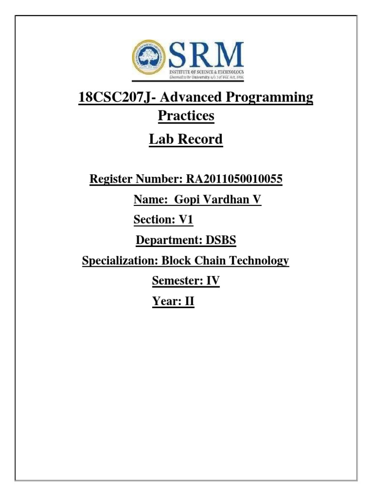 18csc207j Advanced Programming Practices Lab Record Pdf Subroutine Parameter Computer