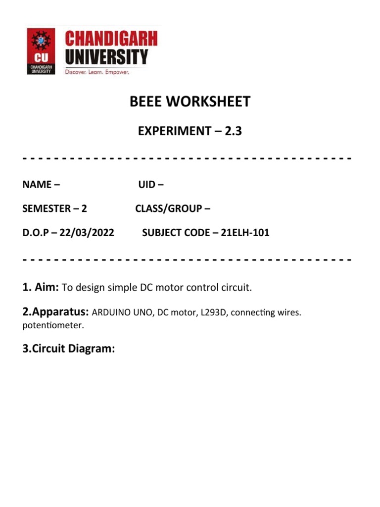 Beee Worksheet: Experiment - 2.3 | PDF