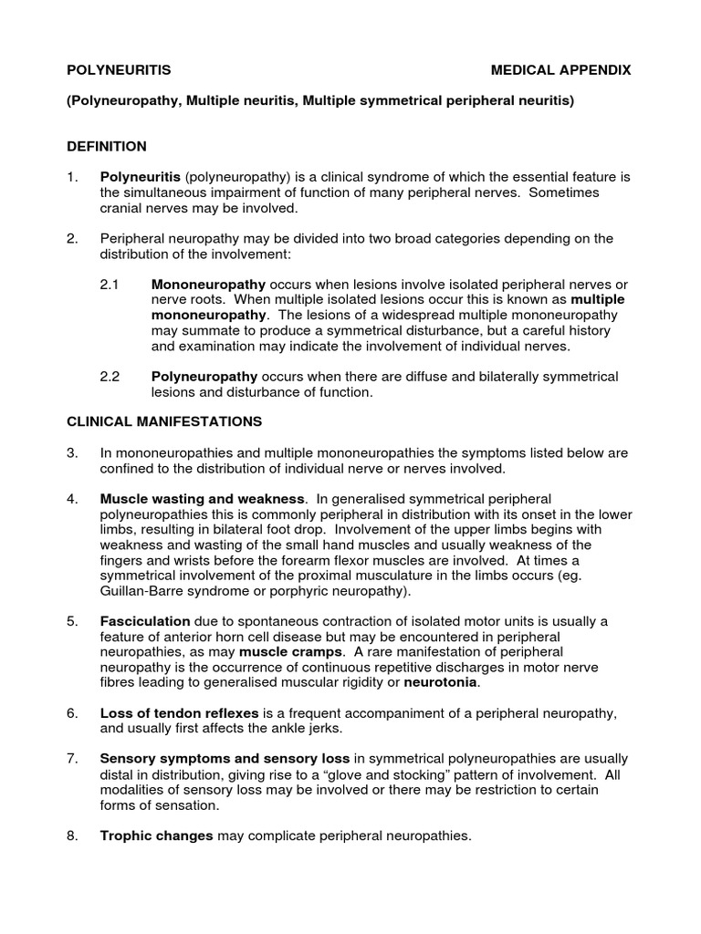 Polyneuritis Medical Appendix (Polyneuropathy, Multiple Neuritis ...