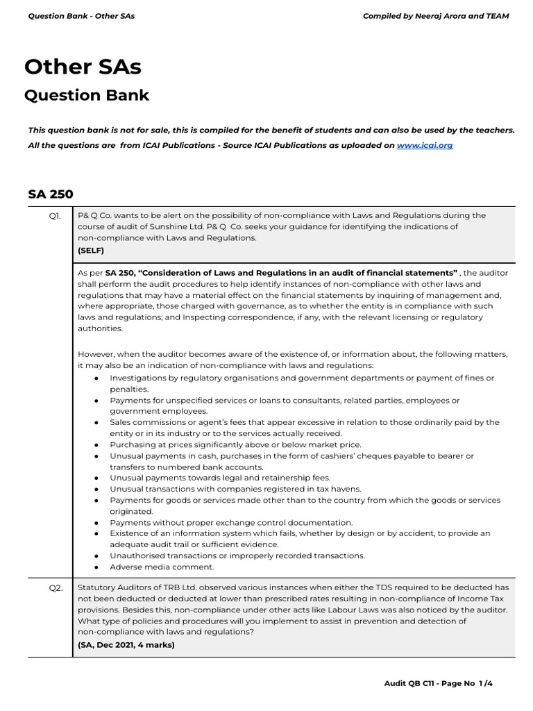 C14 Other SAs Audit Question Bank | PDF | Audit | Regulatory Compliance