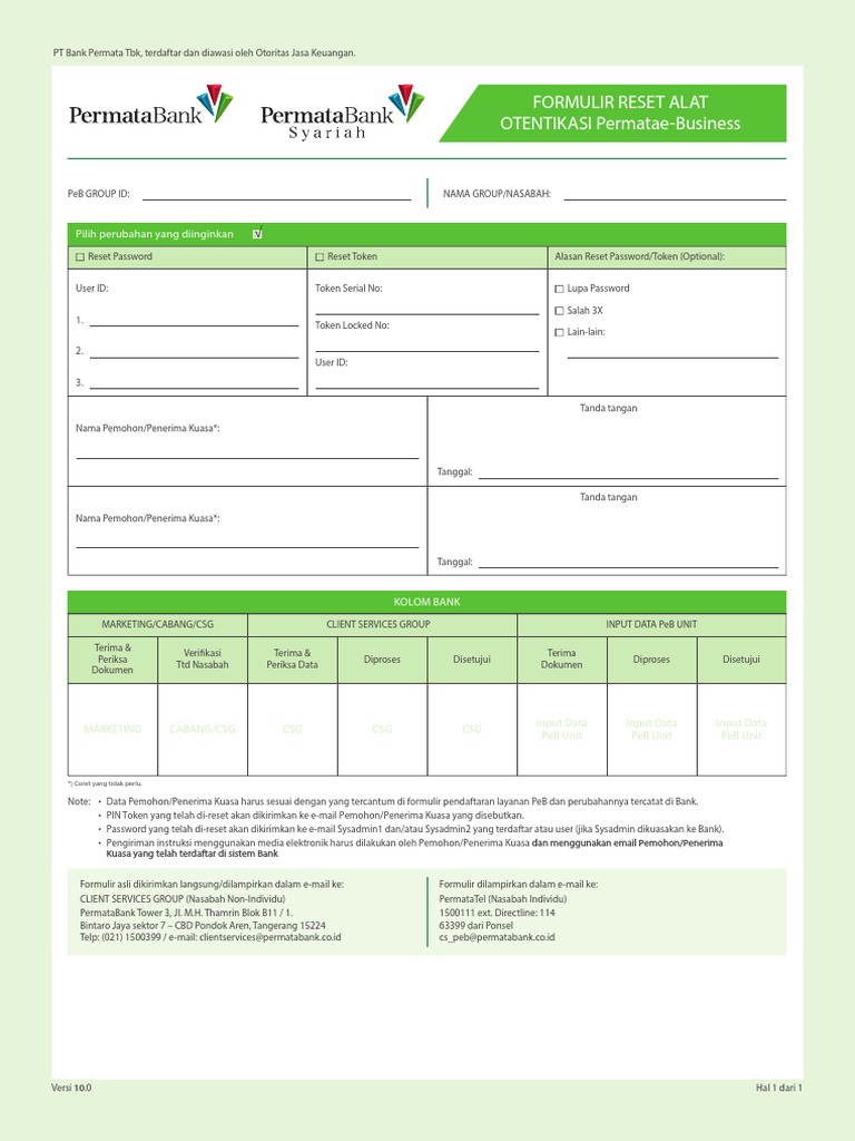Formulir Reset Alat Otentikasi PeB v10 (2021) | PDF