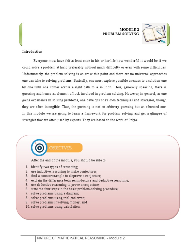 Problem Solving: Nature of Mathematical Reasoning - Module 2 | PDF | Inductive Reasoning ...