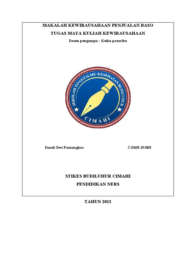 Makalah Kewirausahaan Penjualan Baso Tugas Mata Kuliah Kewirausahaan | PDF