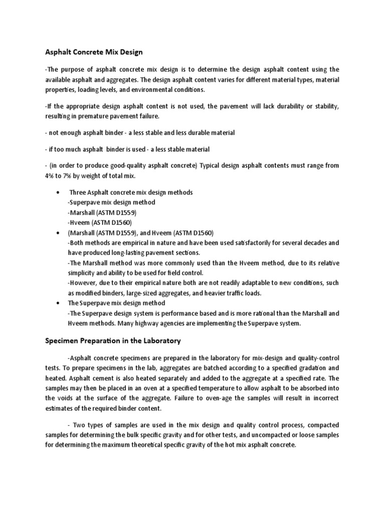 Asphalt Concrete Mix Design | PDF | Concrete | Road Surface
