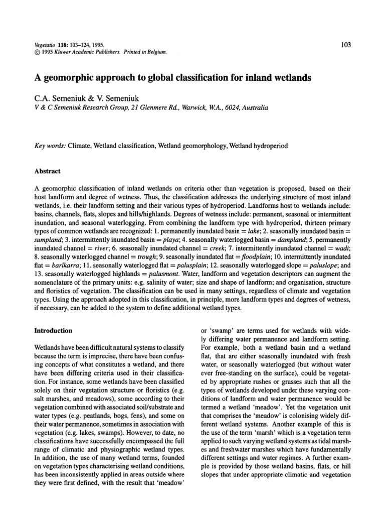 A Geomorphic Approach To Global Classification For Inland Wetlands ...