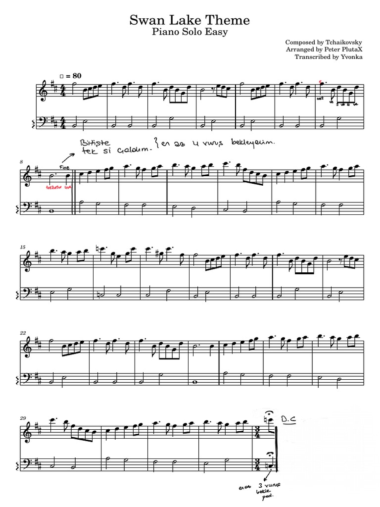 Swan Lake Theme: Piano Solo Easy | PDF | Piano | Compositions