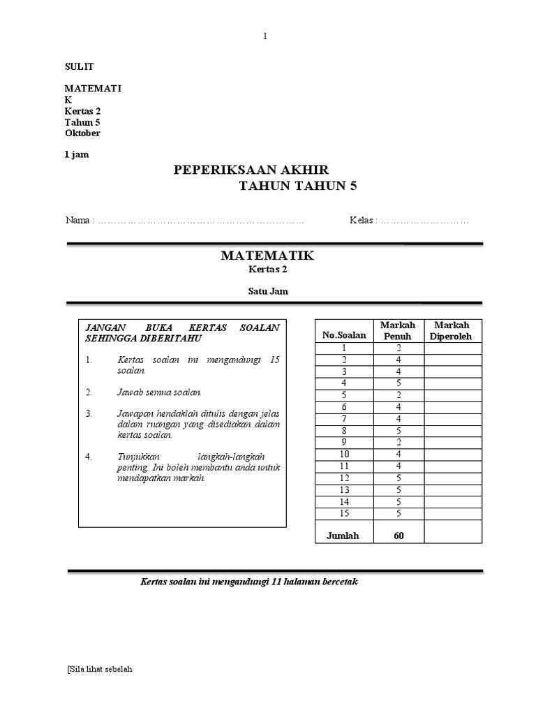 kertas 2 math tahun 5 | PDF