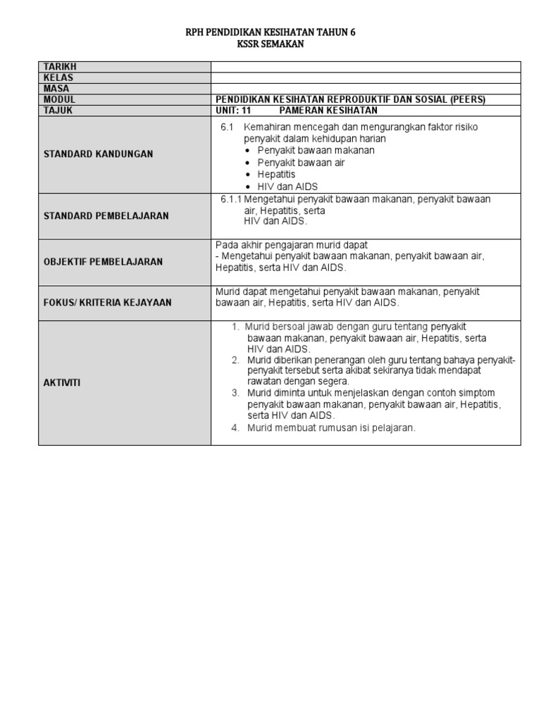 RPH PK Tahun 6 | PDF