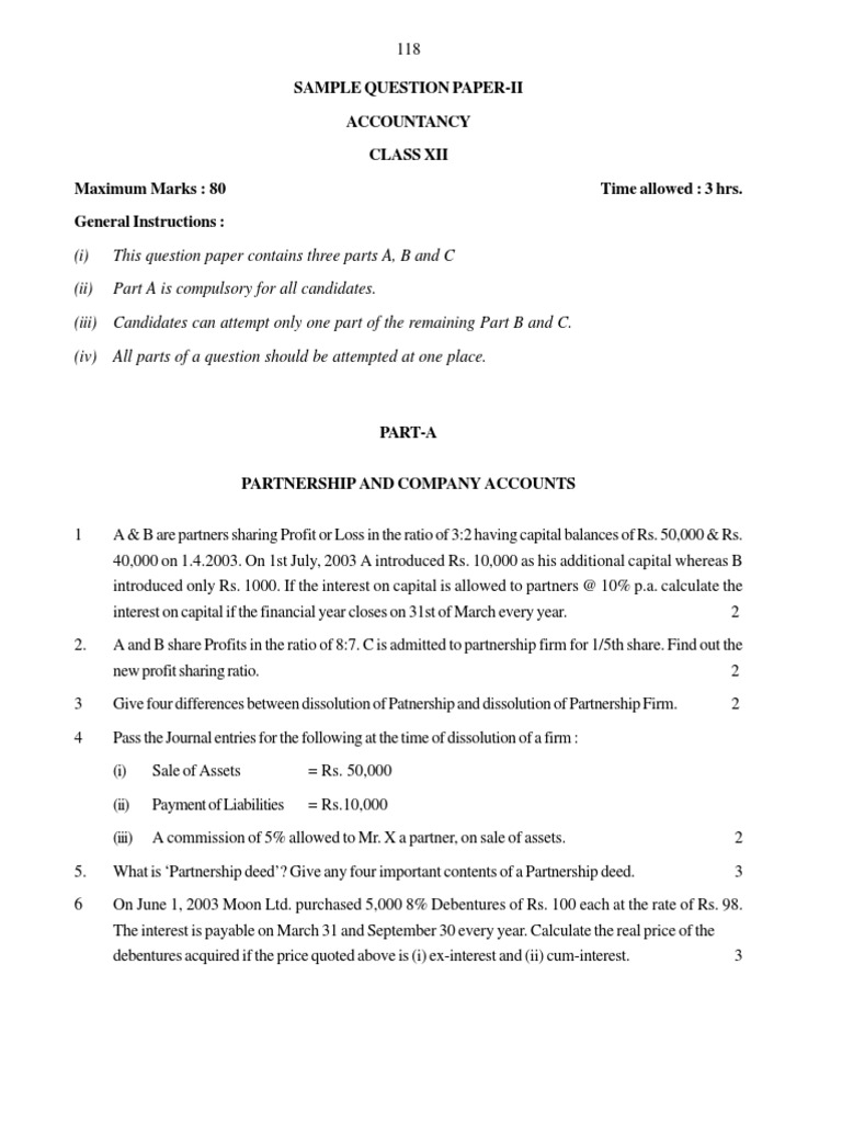 Sample Question Paper-Ii Accountancy Class Xii Maximum Marks: 80 Time ...