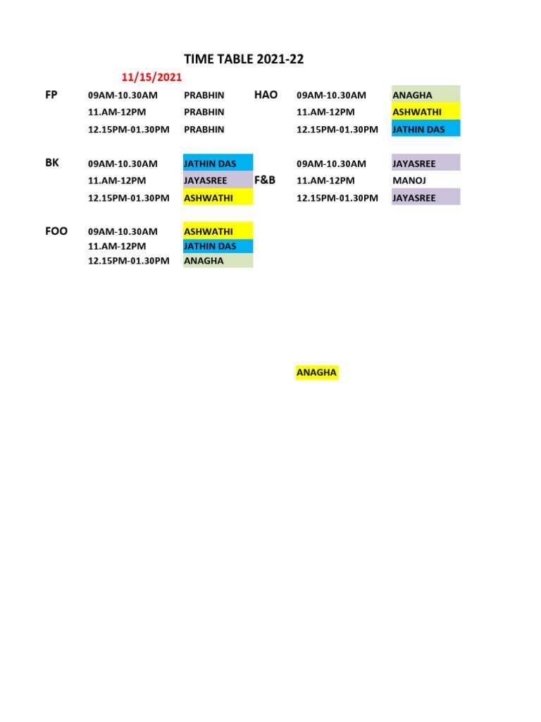 Timetable 2021 22 | PDF