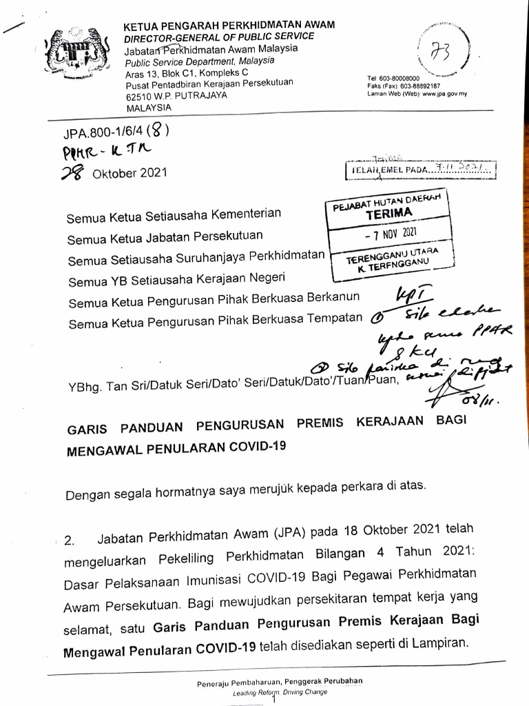 Garis Panduan Pengurusan Premis Kerajaan Bagi Mengawal Penularan C19 | PDF